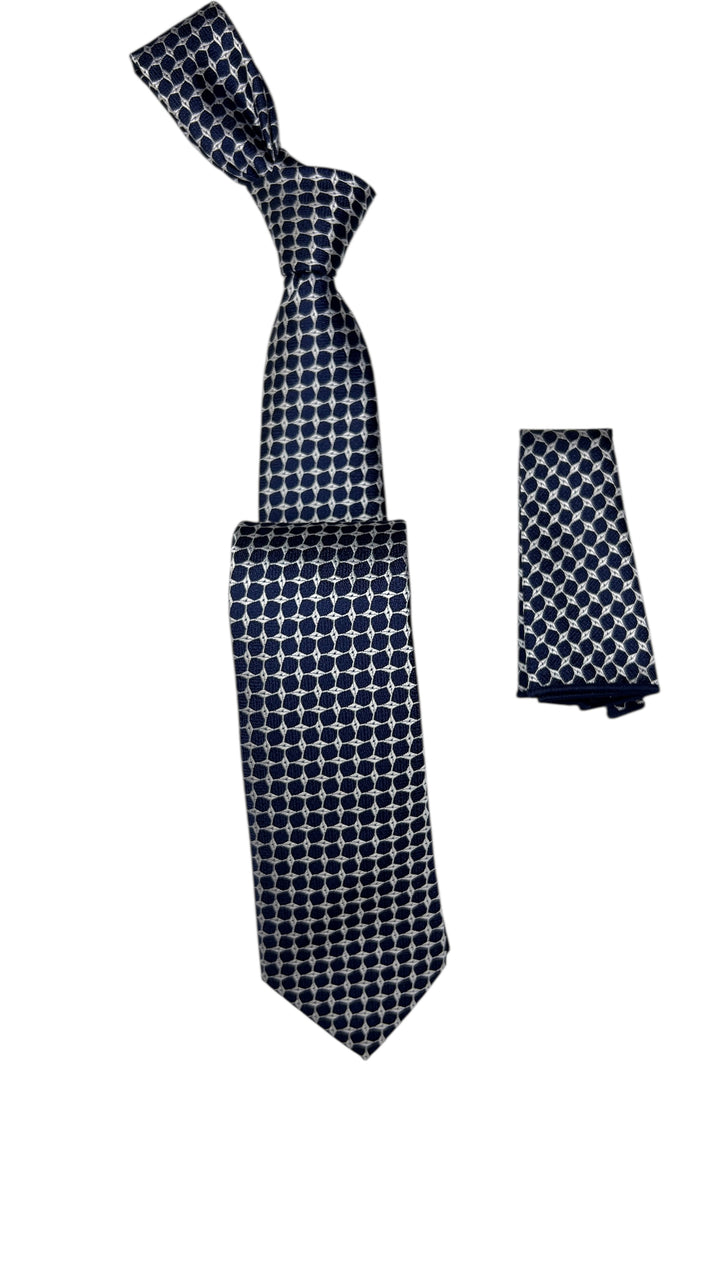 Jacquard Woven Tie with handkerchief 7cm navy – Smart Man