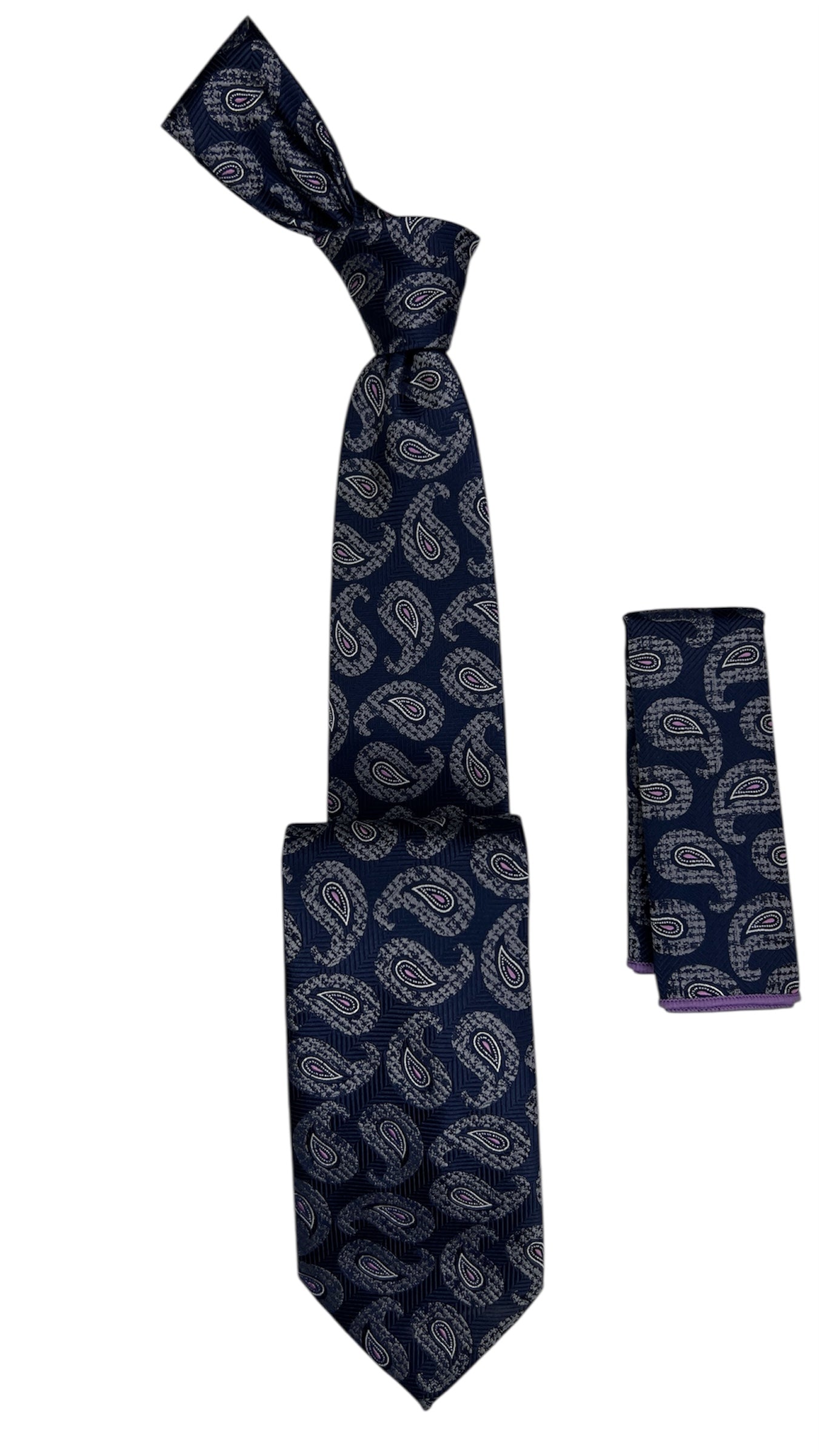 Jacquard Woven Tie with handkerchief 8cm navy – Smart Man