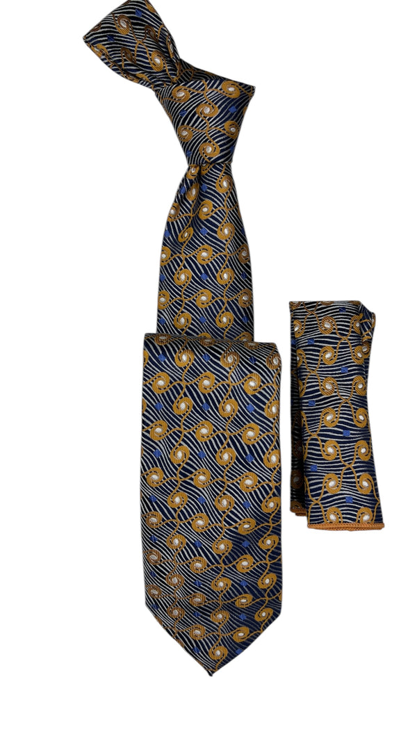 Jacquard Woven Tie with handkerchief 8cm navy – Smart Man